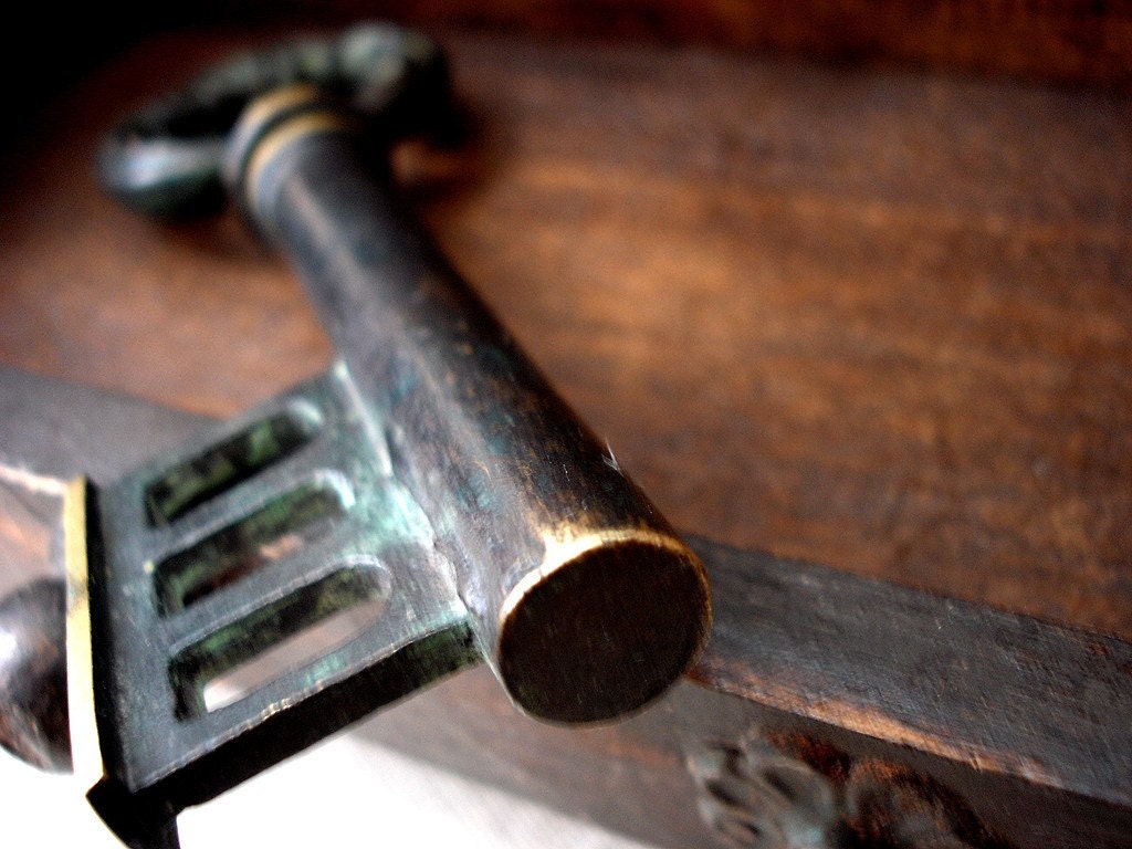 Giant Vintage Brass Key Corkscrew and Bottle Opener ... Flora