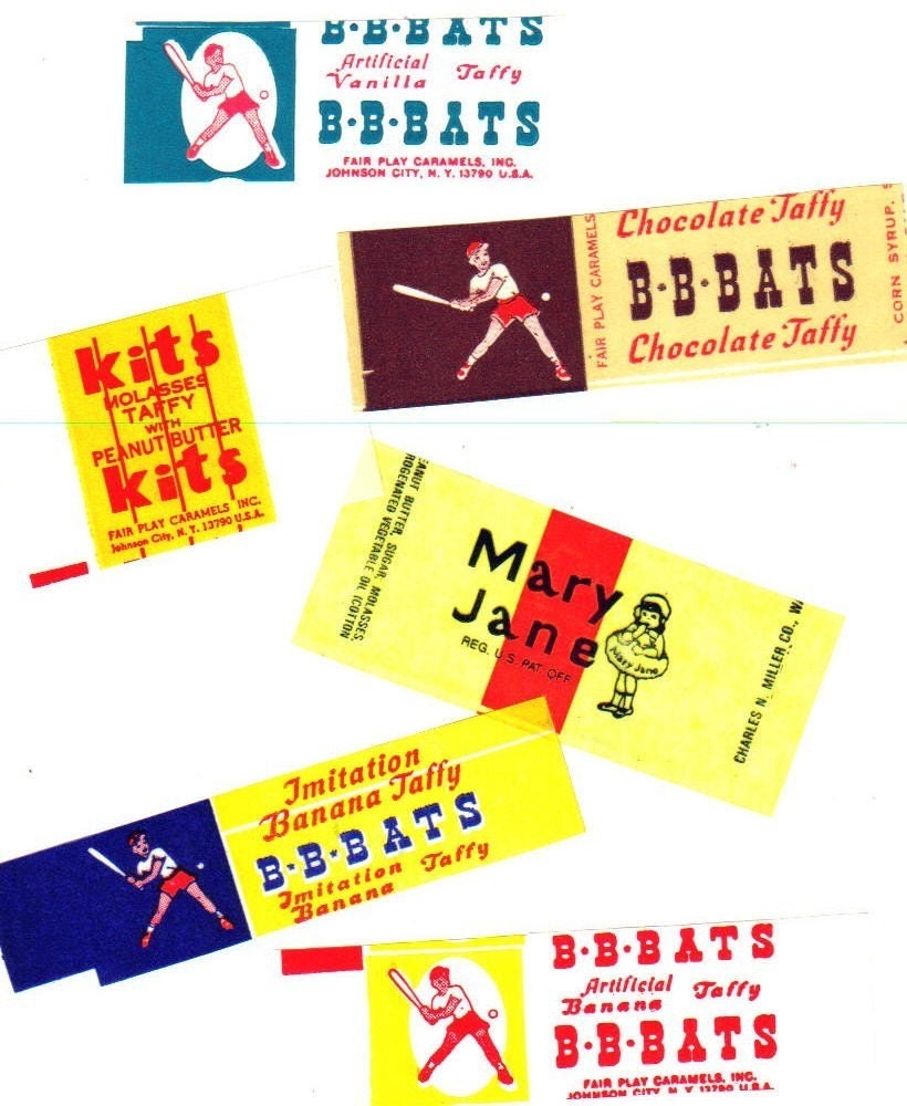 Vintage 50s-60s CANDY WRAPPERS Wax Paper Mary Jane BB Bats
