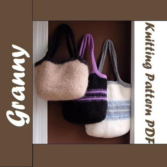 Granny felted wool bag PDF KNITTING PATTERN
