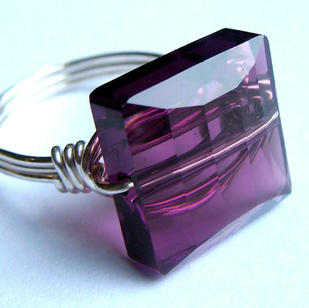 Square Amethyst Crystal Ring Purple Ring Swarovski Crystal