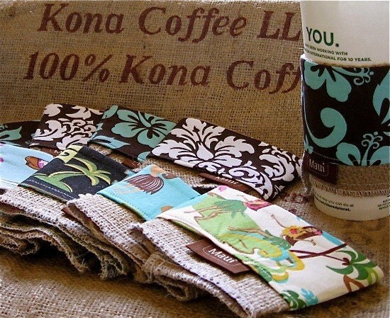 Java Lavalava ReUsable Coffee Cup Sleeve upcycled with Hawaii