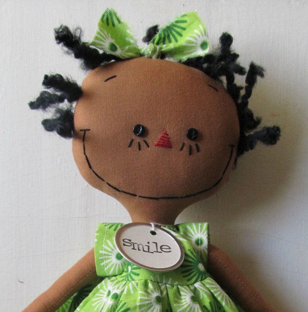 cloth rag doll African American handmade in Green
