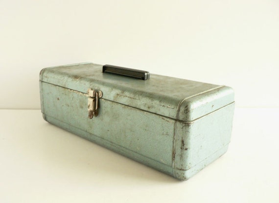 Metal Tool Box Turquoise Industrial Shabby