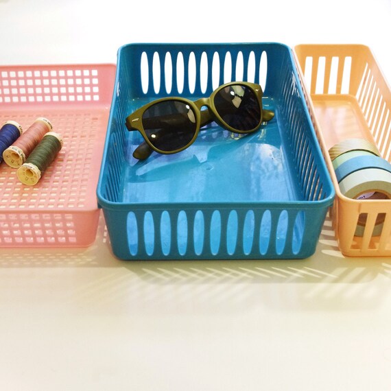 Vintage Plastic Drawer Organizers Set of three in Teal