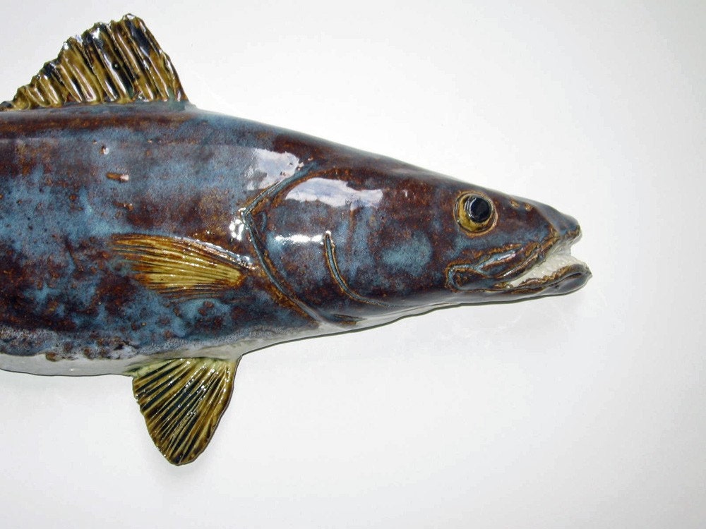 Blue Walleye Number One ceramic art fish decorative wall