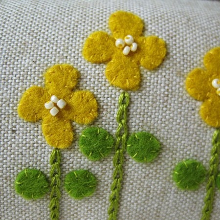 Handmade frame purse mustard flowers on linen