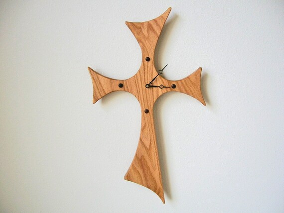 Christian Cross Wall Clock made from Oak 24 X 14 inches