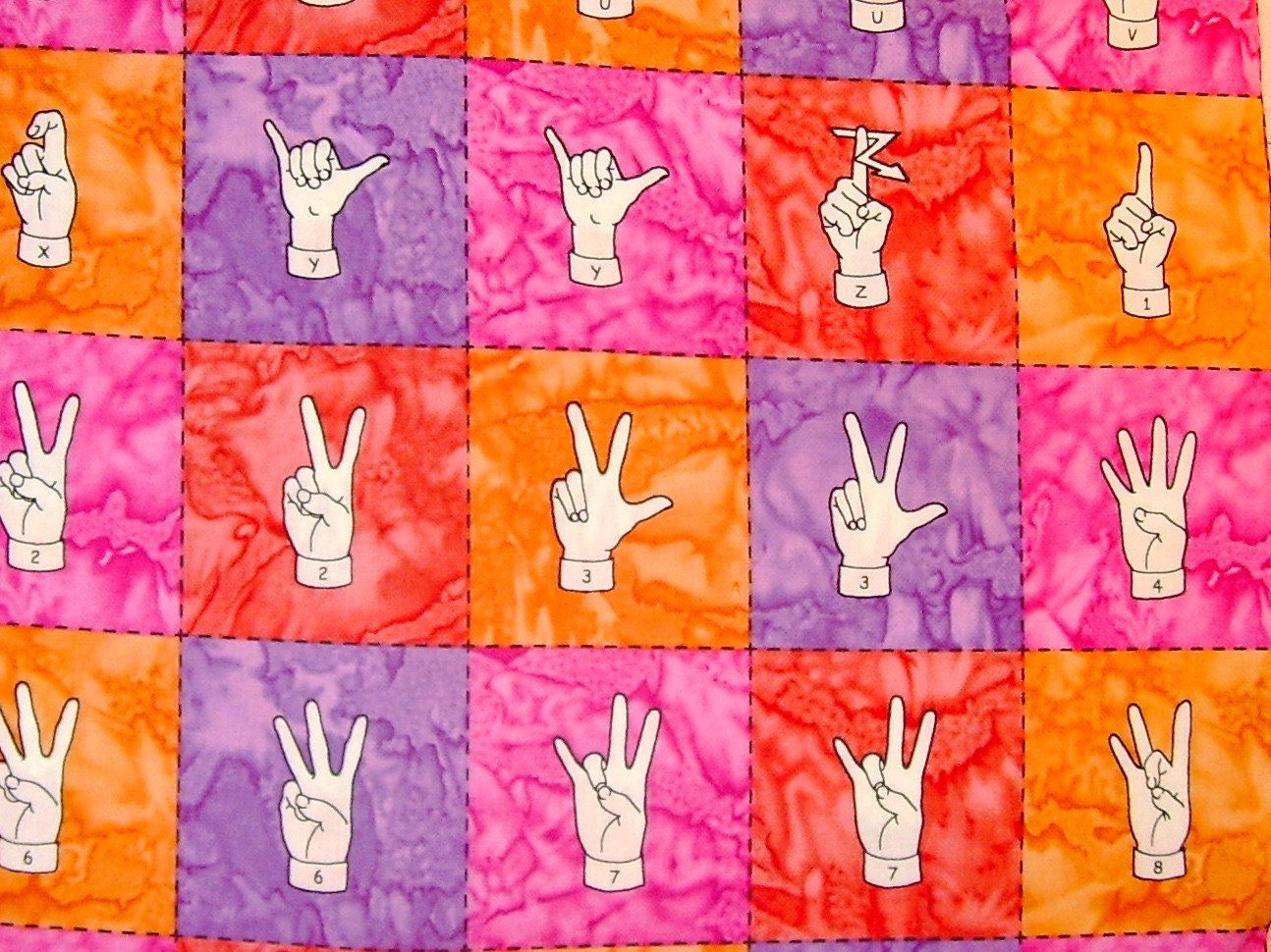 ASL Sign Language Alphabet Fabric Panel LUNN-C9301 Pattern