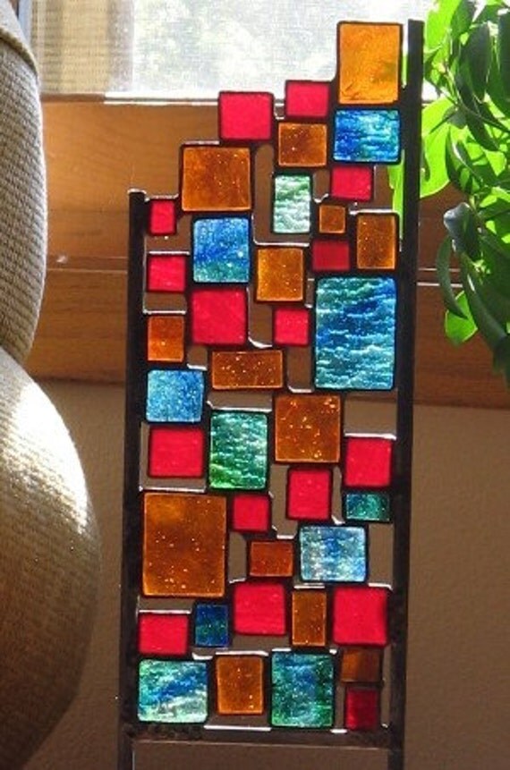 Tall Abstract Stained Glass Sculpture