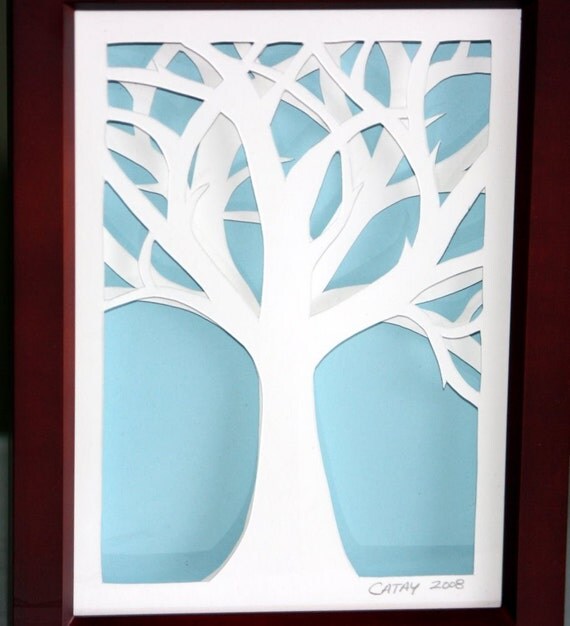 Items similar to Solitary Winter Tree - Framed Cut Paper Art ...