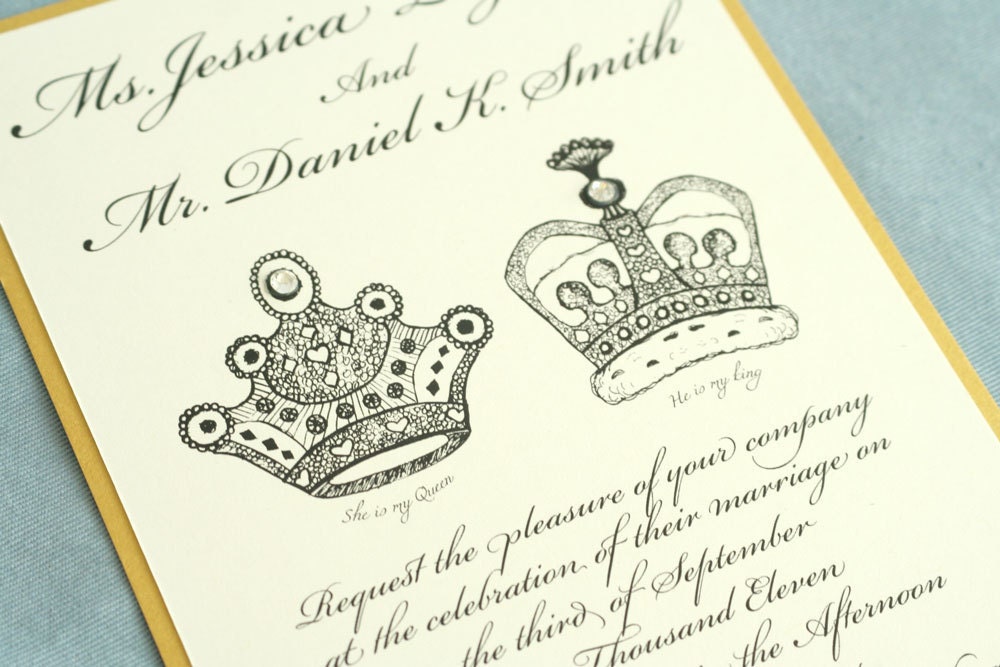 Wedding invitation king and queen crown black by vreelanddesign