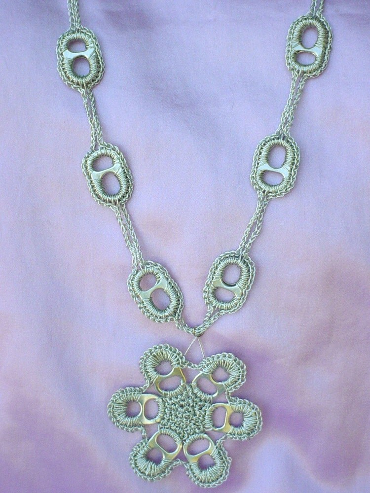 Pull Tab Pop Top Crochet Silver Lame Flower by PopTopLady on Etsy