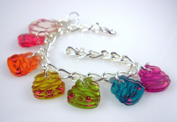 Rainbow Toilet Paper and Poop Charm Bracelet 7 inches