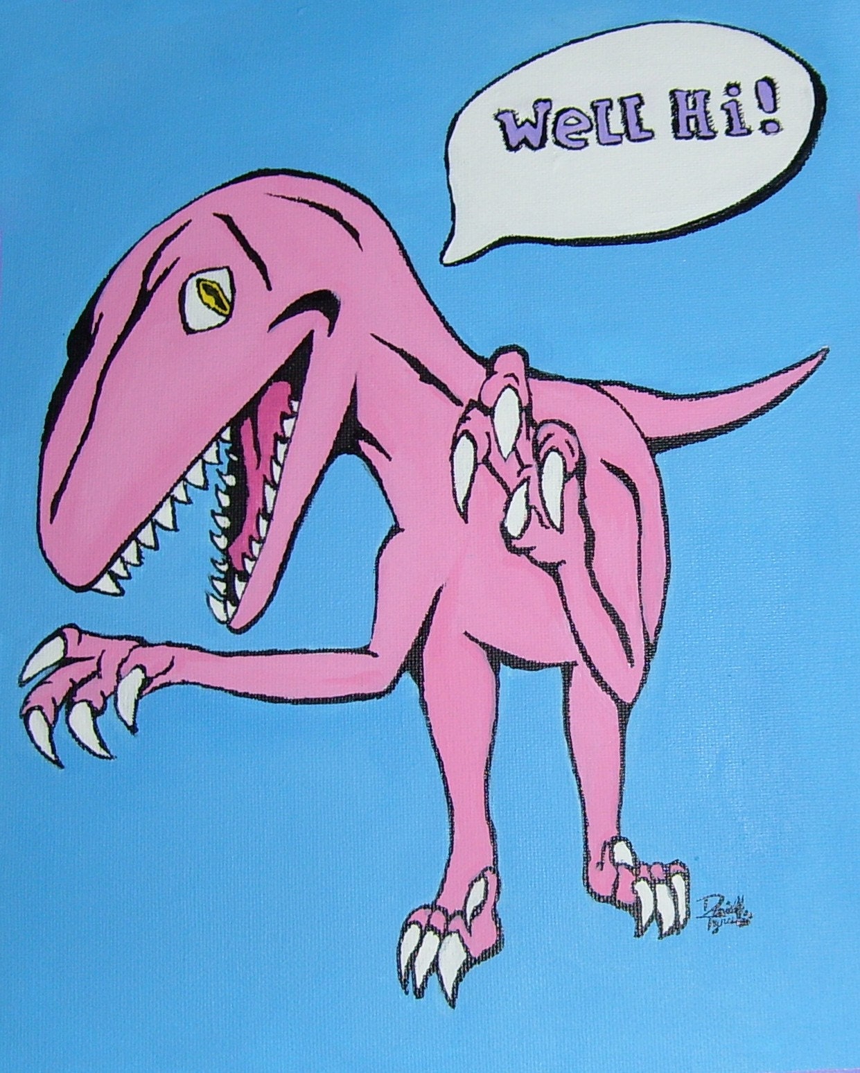 PLAY WITH ME 11 x 14 Raptor Dinosaur pop art painting