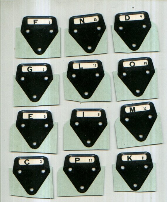 18 Vintage Metal File Folder Tabs with Letters