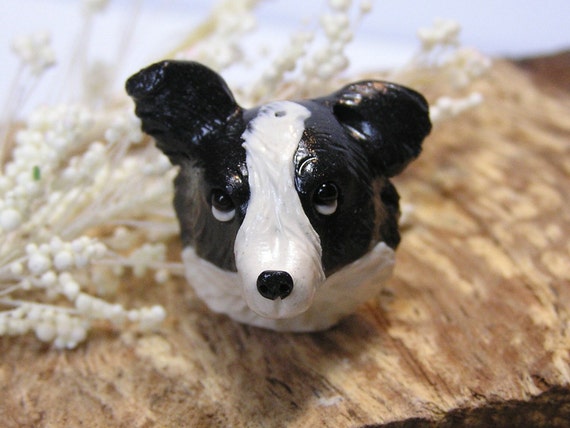 Items similar to Border Collie Polymer Clay Dog Bead on Etsy