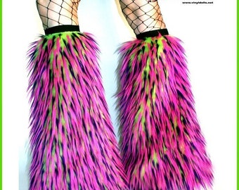 Items similar to Fluffies Rave Wear LegWarmers UV Hot Pink, Neon Yellow ...