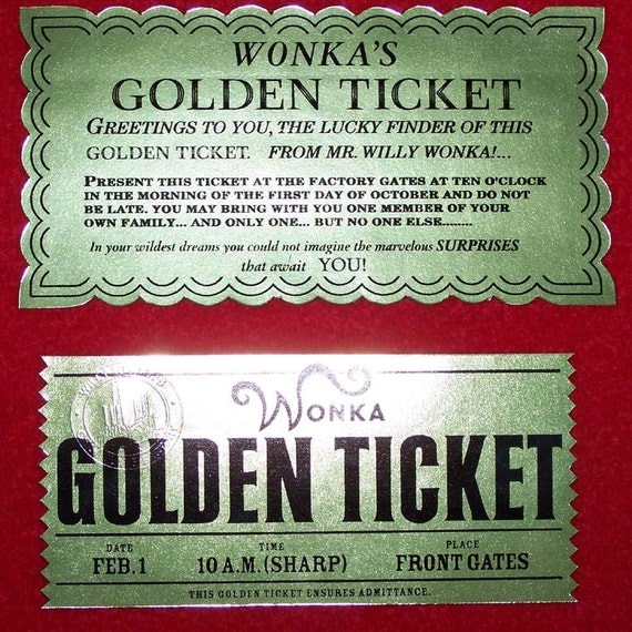Golden Ticket From Willy Wonka And Charlie And The Chocolate