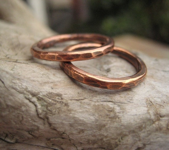 Stacking Rings Rustic Hammered Pure Copper by ArtandSoulJewelry
