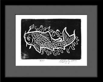 Fish linocut | Etsy