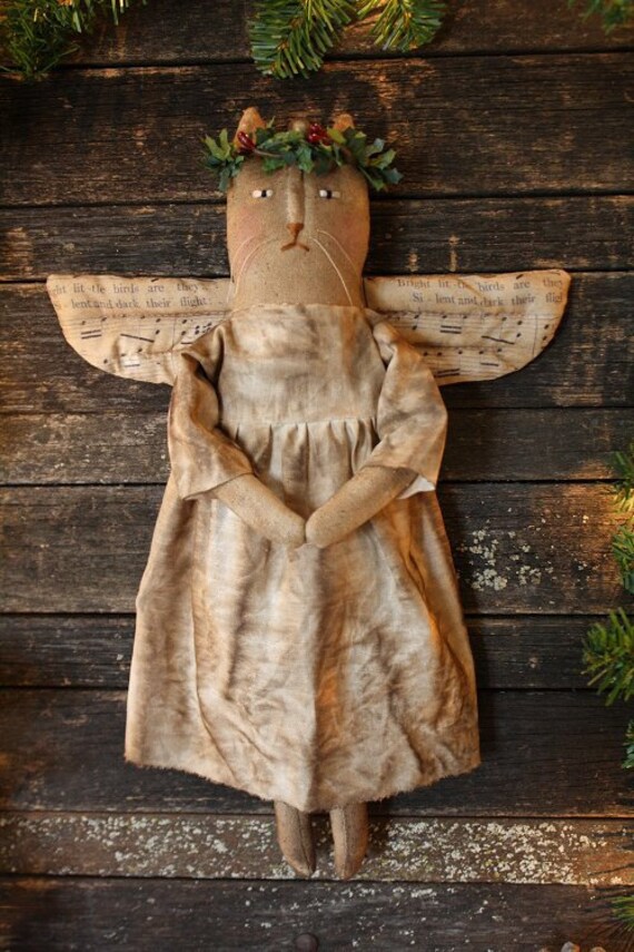 Primitive Folk Art Christmas Miss Holly Angel by rockriverstitches