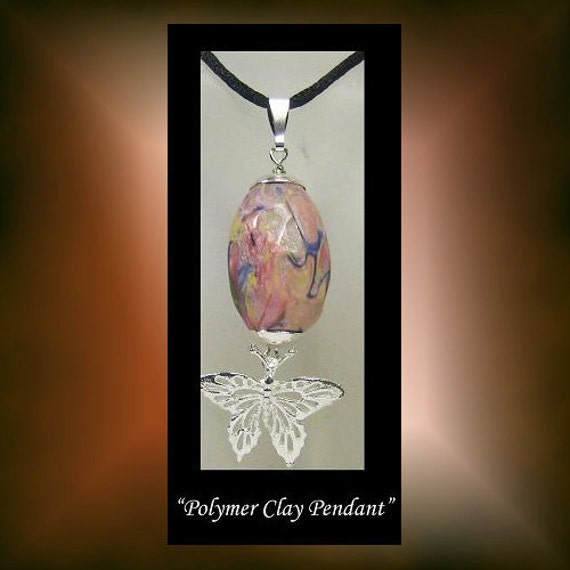 Items similar to Pink Handmade Polymer Clay Pendant Wearable Art on Etsy