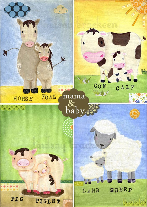Items similar to Horse, Cow, Pig, Sheep, Farm Art Print Set on Etsy
