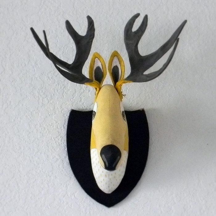 LAST ONE Yellow Deer Head Hand Painted Original Folk Art