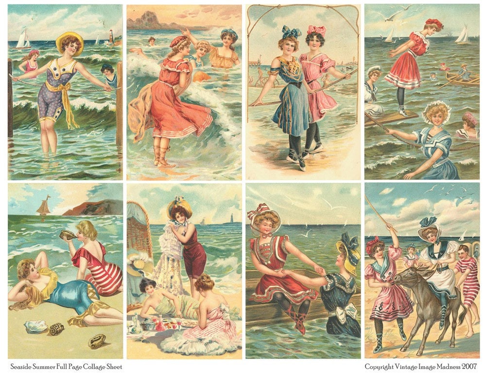 SEASIDE SUMMER Vintage Postcards Instant Download Digital