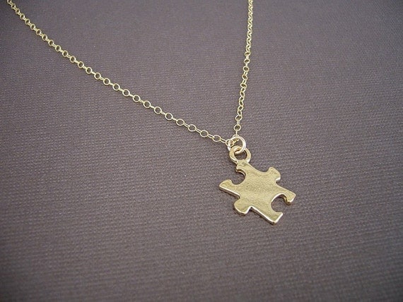 gold puzzle piece necklace autism awareness