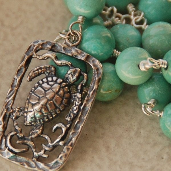 Ocean Charm Necklace Sea Turtle Charm with by dlsdesignsjewelry