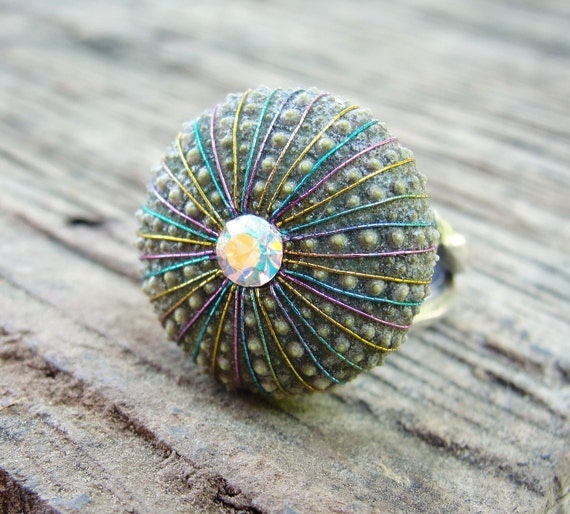 Sea Urchin Ring Sterling Silver Multicolor Jewelry