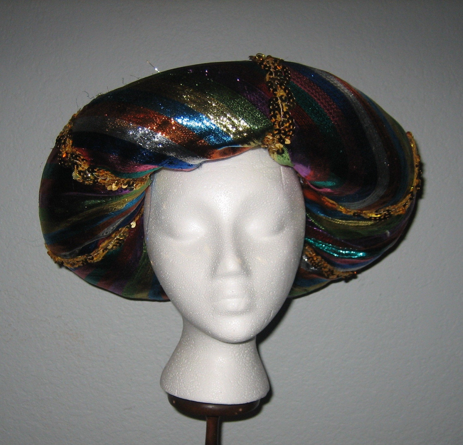Glitzy Magician Turban Fortuneteller Hat Sparkly Rainbow