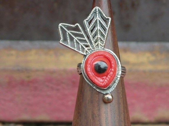Items similar to On Sale Red Eye Bird Eye Ring Marked Down on Etsy