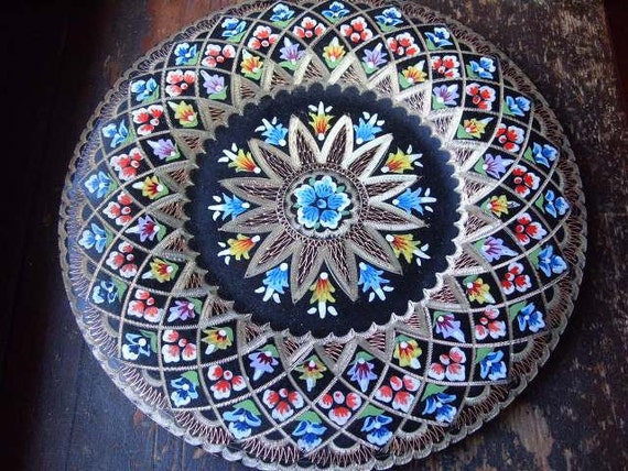 Vintage Hand Painted Metal Decorative Plate by theturniptruck