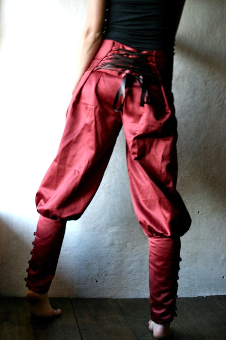 Deep red Satin Pants reserved for sushiandaske by larimeloom
