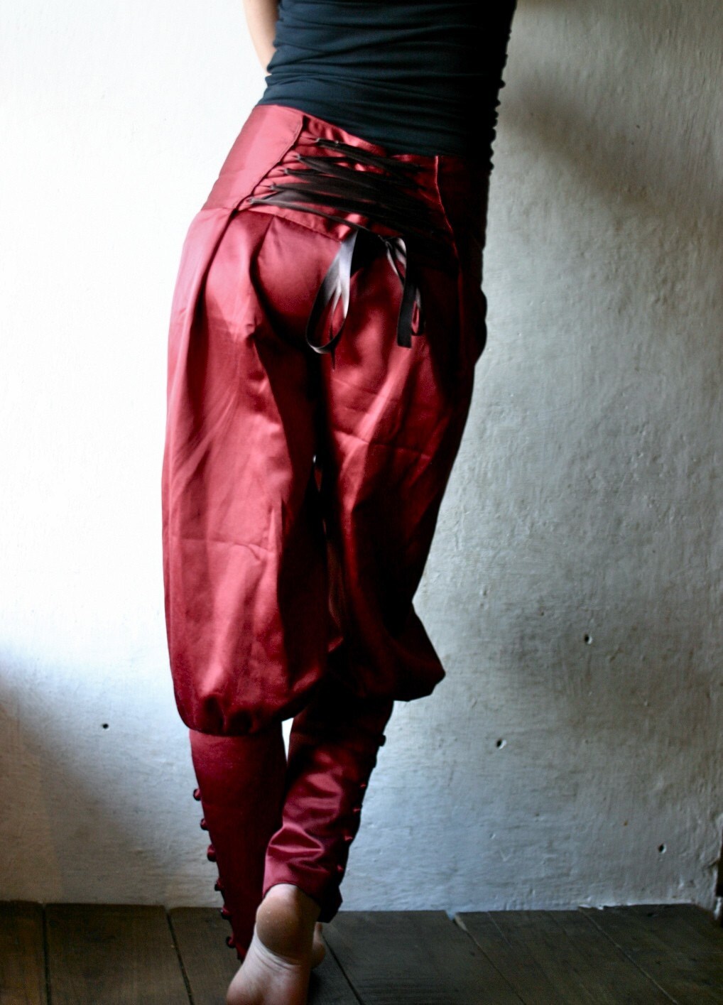 Deep red Satin Pants reserved for sushiandaske by larimeloom