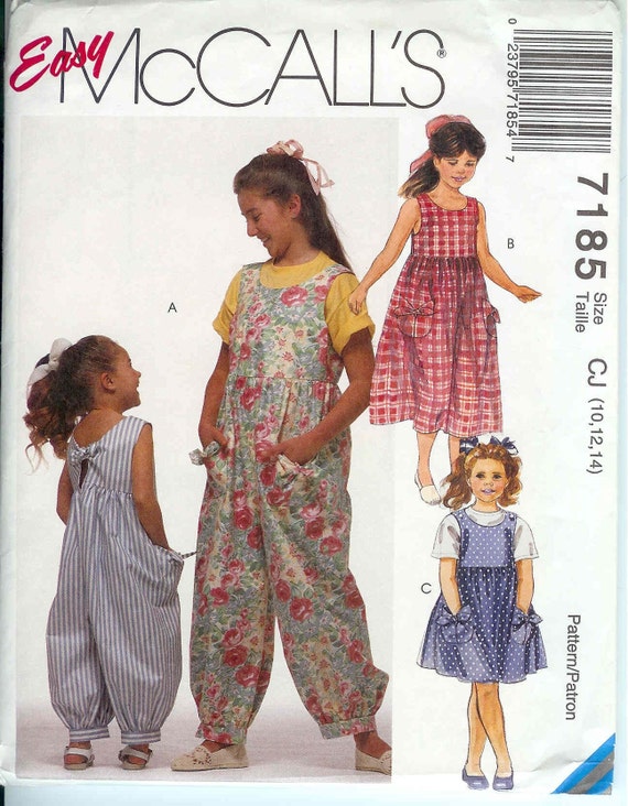 McCalls Pattern 7185 Girls Jumpsuit and Sundress Size 10