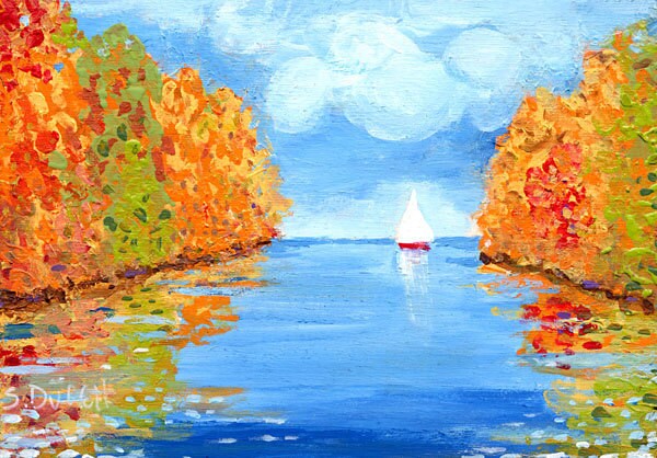 Original Impressionist Painting Autumn Sailboat by AliceinParis
