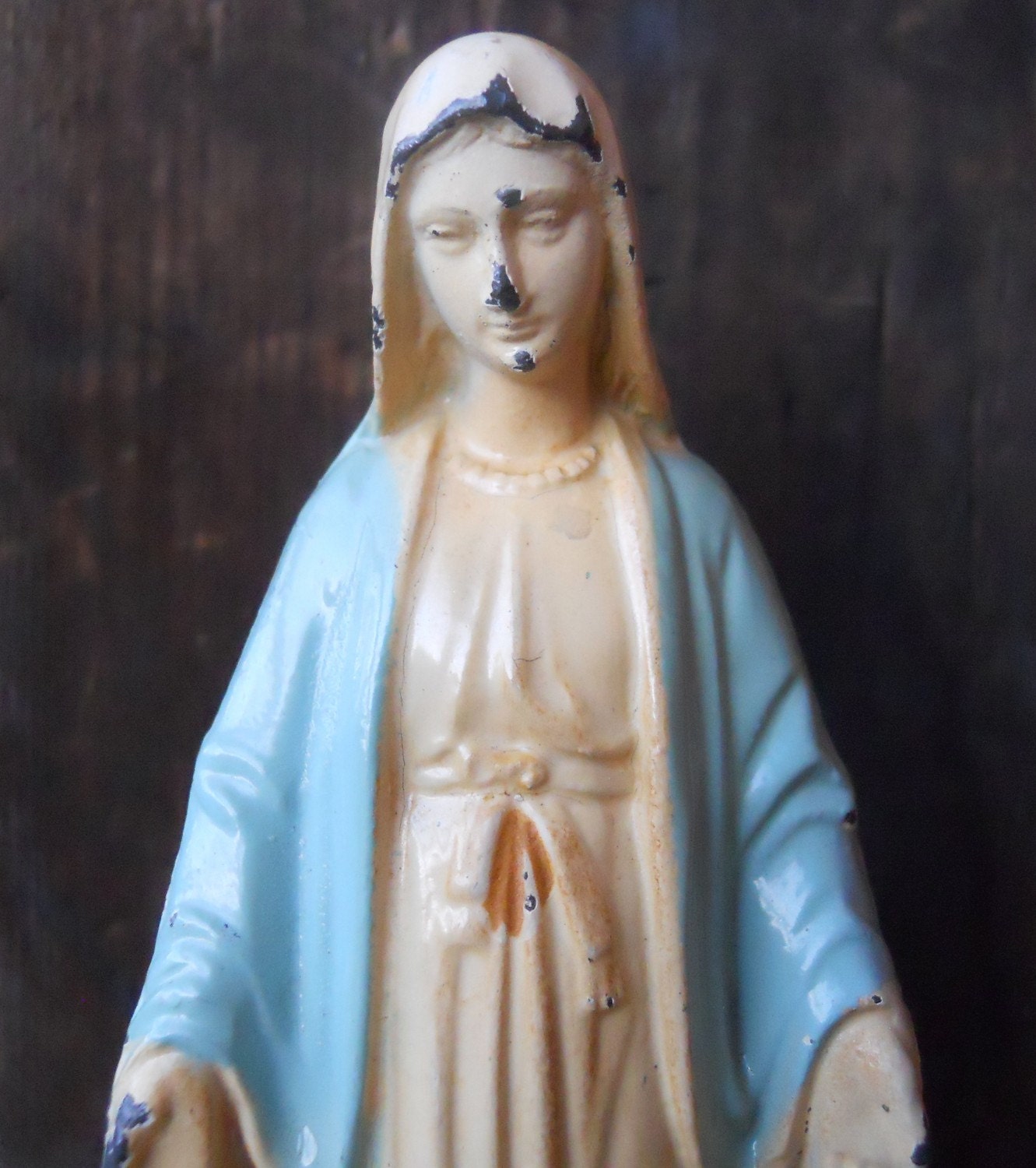 Vintage Virgin Mary Religious Statue Cast Metal