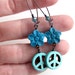 Aqua Peace Sign Earrings Aqua Flower Earrings Teal Turquoise