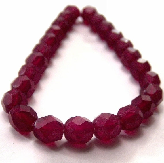 Deep Ruby Red Matte Czech Glass Bead 6mm FP Rounds : 25 pc Red