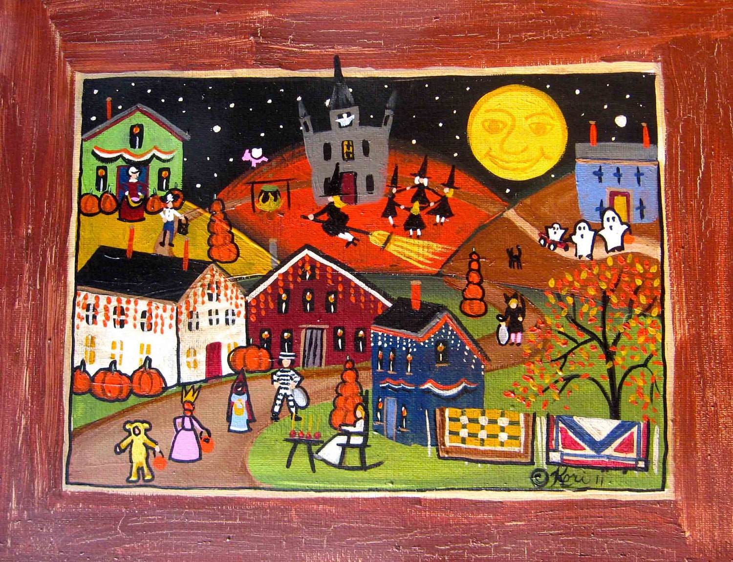 Contemporary Primitive Folk Art Painting Halloween Ghost Moon Contemporary Primitive Folk Art Painting Halloween Ghost Moon