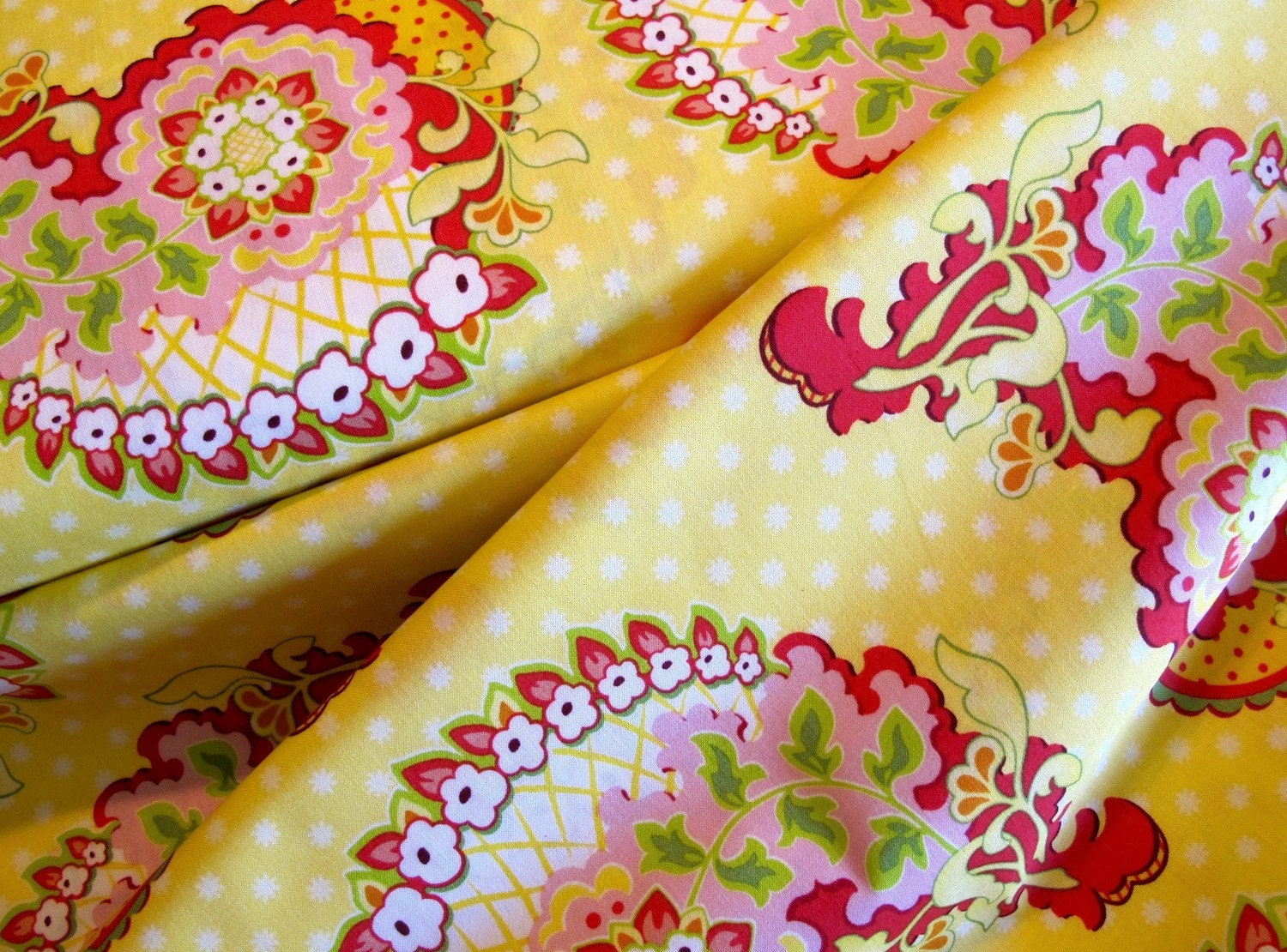 Last 41 Inches Pop Garden Yellow Paisley Fabric By