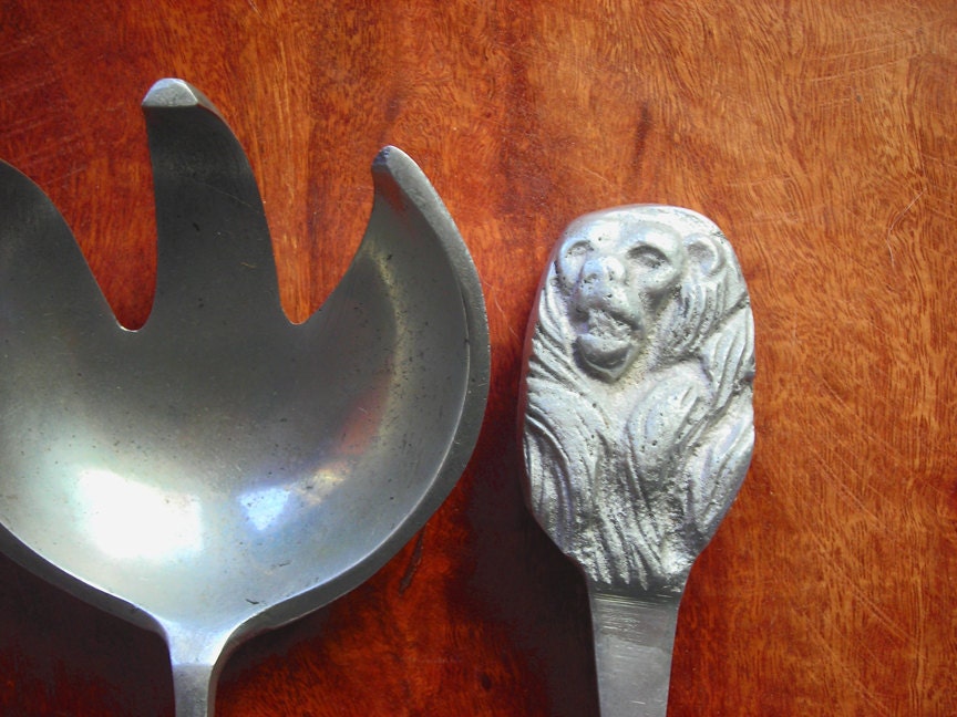 Serving Utensils. Vintage Cast Metal Monkeys or Lions. Odd, Unusual ...