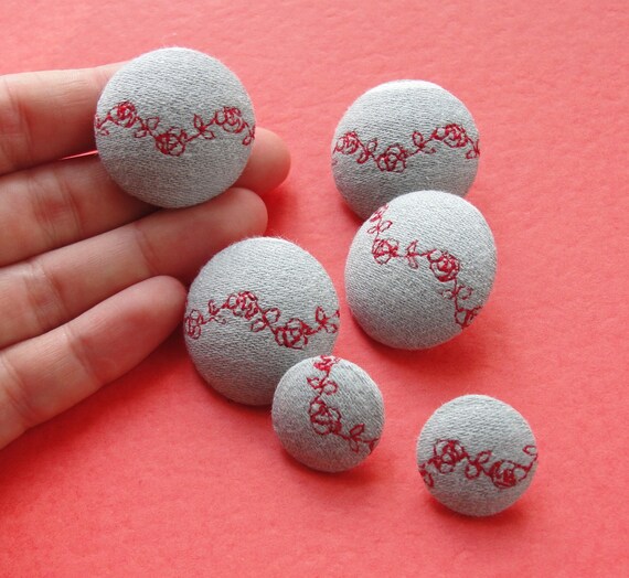 Fabric Covered Buttons Vintage Embroidered by StarofSupplies