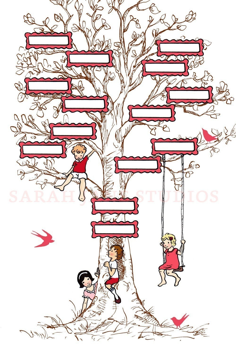 Family Tree. pink and brown.