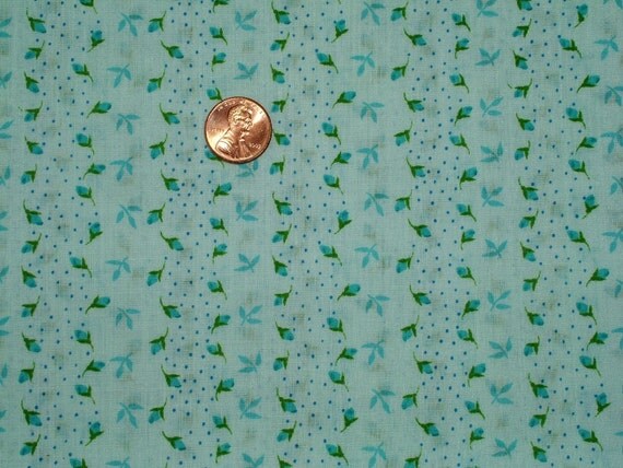 Items similar to Light Turquoise Calico Floral Print Fabric, 1 yard on Etsy