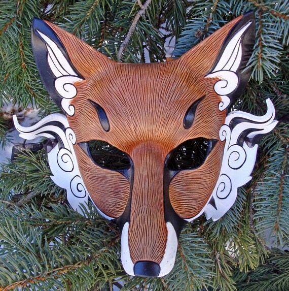 Japanese Fox Mask...limited edition handmade leather fox mask