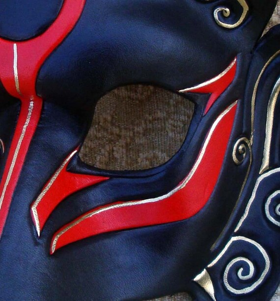 Black Okami leather mask ...handmade Japanese wolf mask